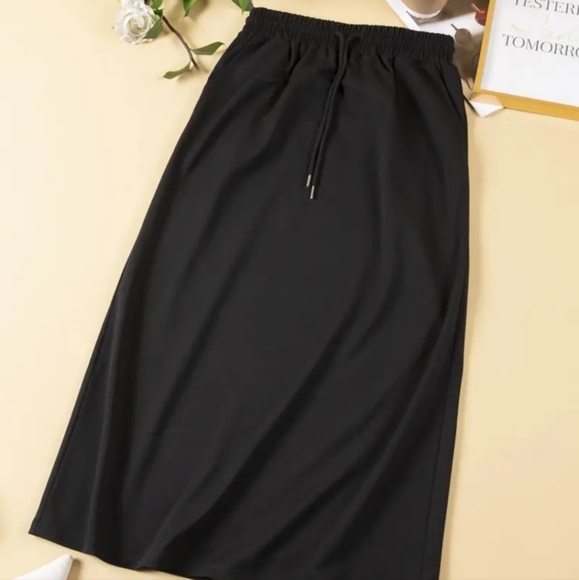 Skirts | New Drawstring Black Long Skirt | Poshmark